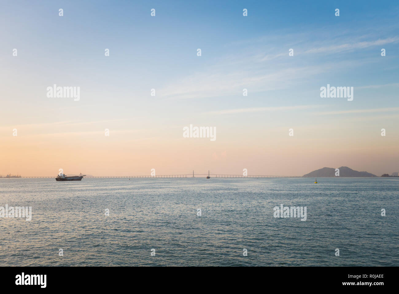 Landscape with Penang bridge connecting land and island on Penang ...