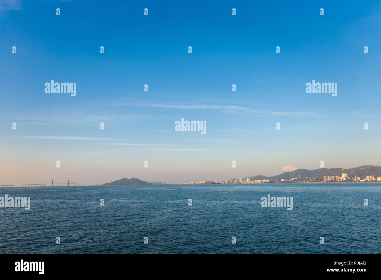 Landscape with Penang bridge connecting land and island on Penang ...