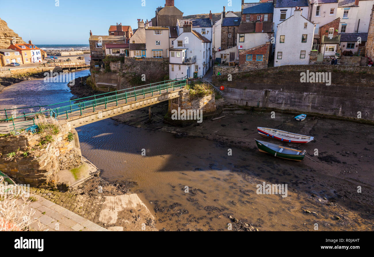 Roxby Beck leading to the harbour at Staithes,North Yorkshire,England ...