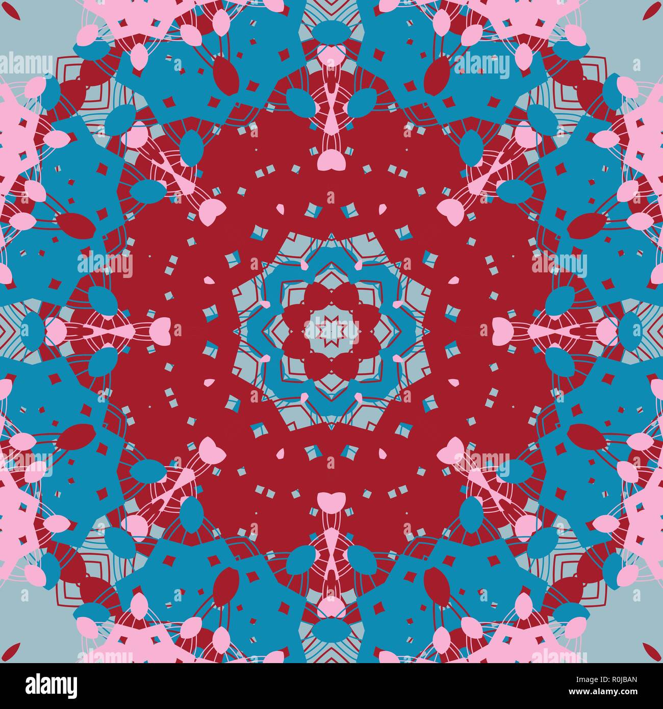 Mandala design. Symmetry red and blue color vector flower like shape ...