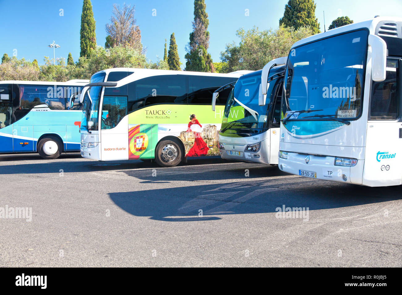 LISBON, PORTUGAL - view of parked tour buses in Lisbon Stock Photo - Alamy