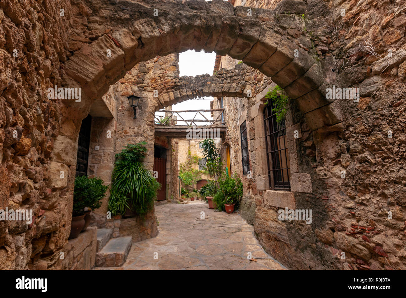 Pals a medieval town with stone houses in Girona Province, Catalonia ...