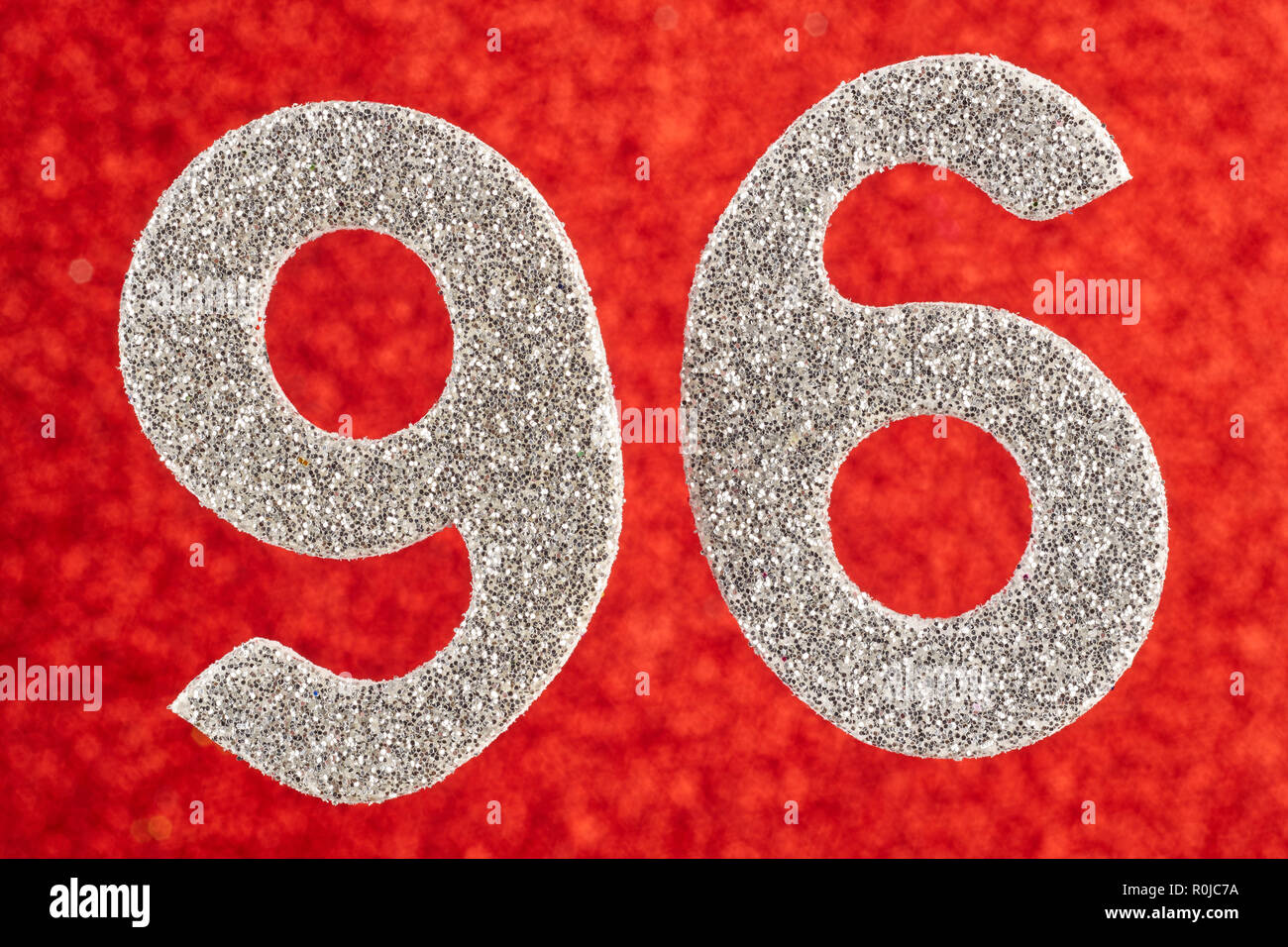 Number ninety-six silver color over a red background. Anniversary ...