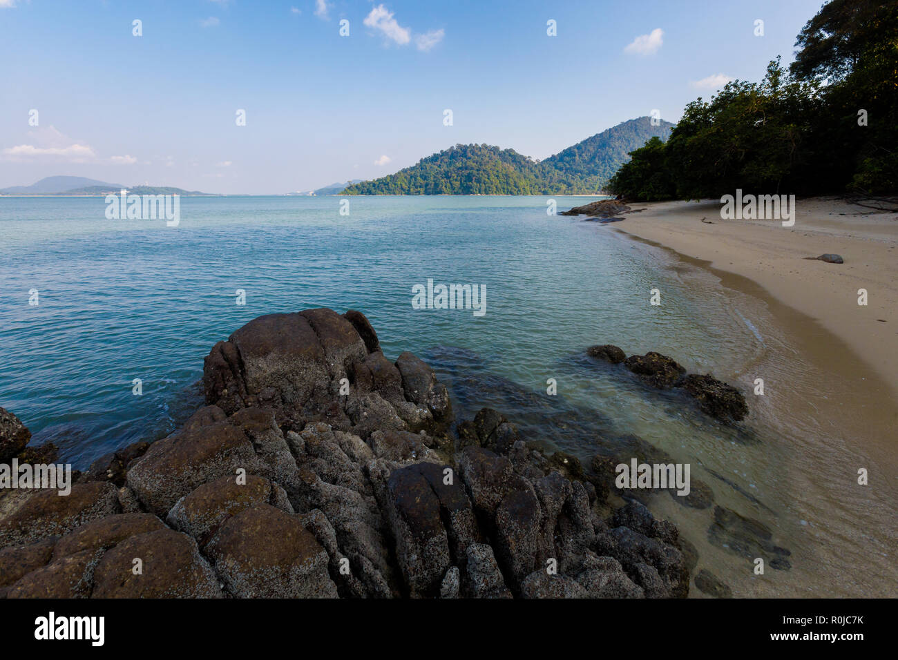 Teluk Dalam beach on Pangkor island in Malaysia. Beautiful seascape and ...