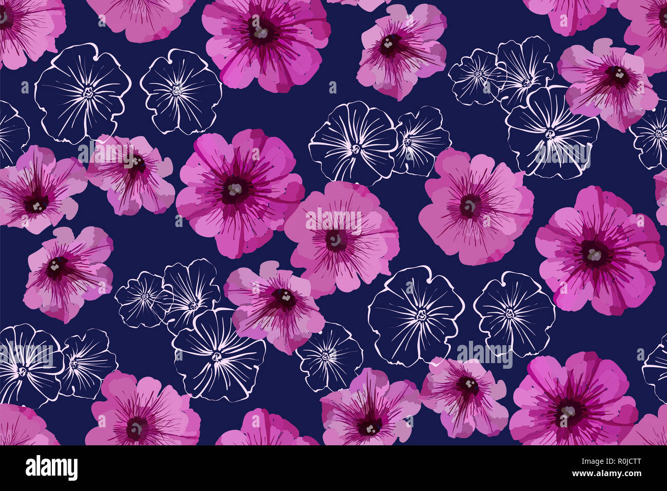 Floral seamless background pattern with different flowers and leaves ...