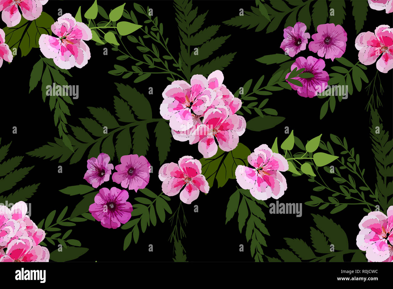 Floral seamless background pattern with different flowers and leaves ...