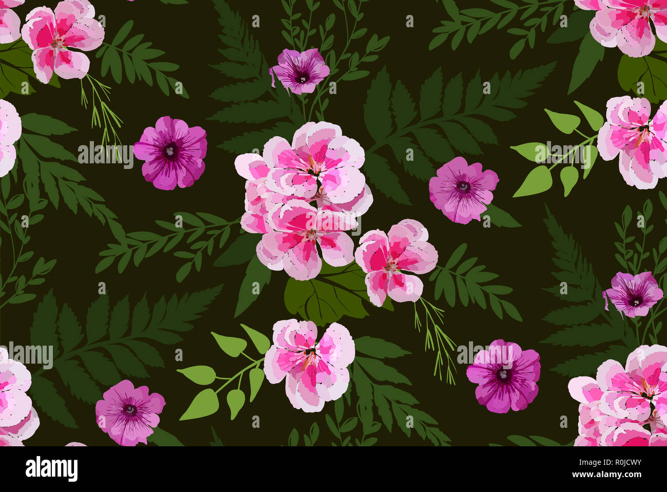 Floral seamless background pattern with different flowers and leaves ...
