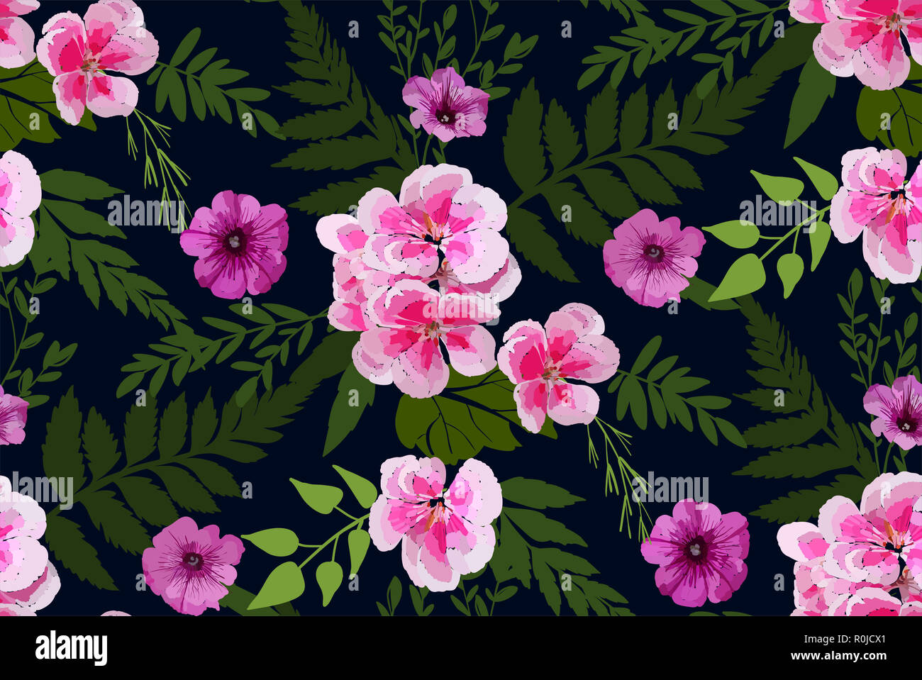 Floral seamless background pattern with different flowers and leaves ...