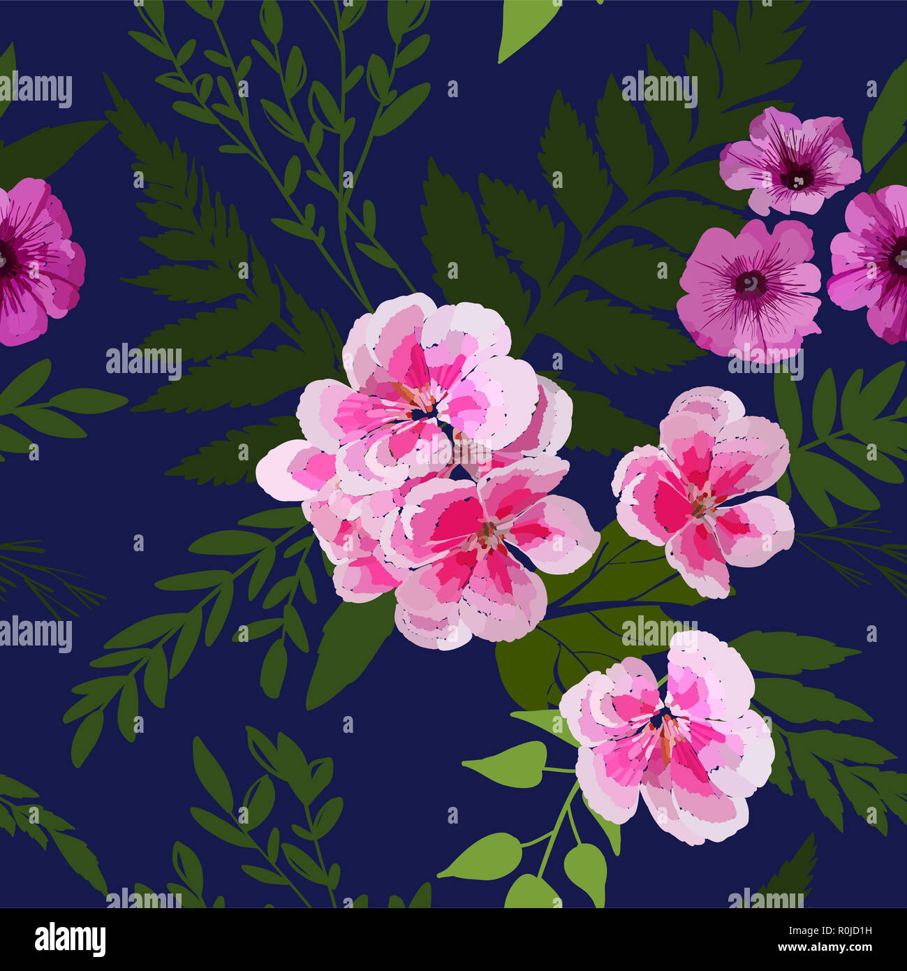 Floral seamless background pattern with different flowers and leaves ...
