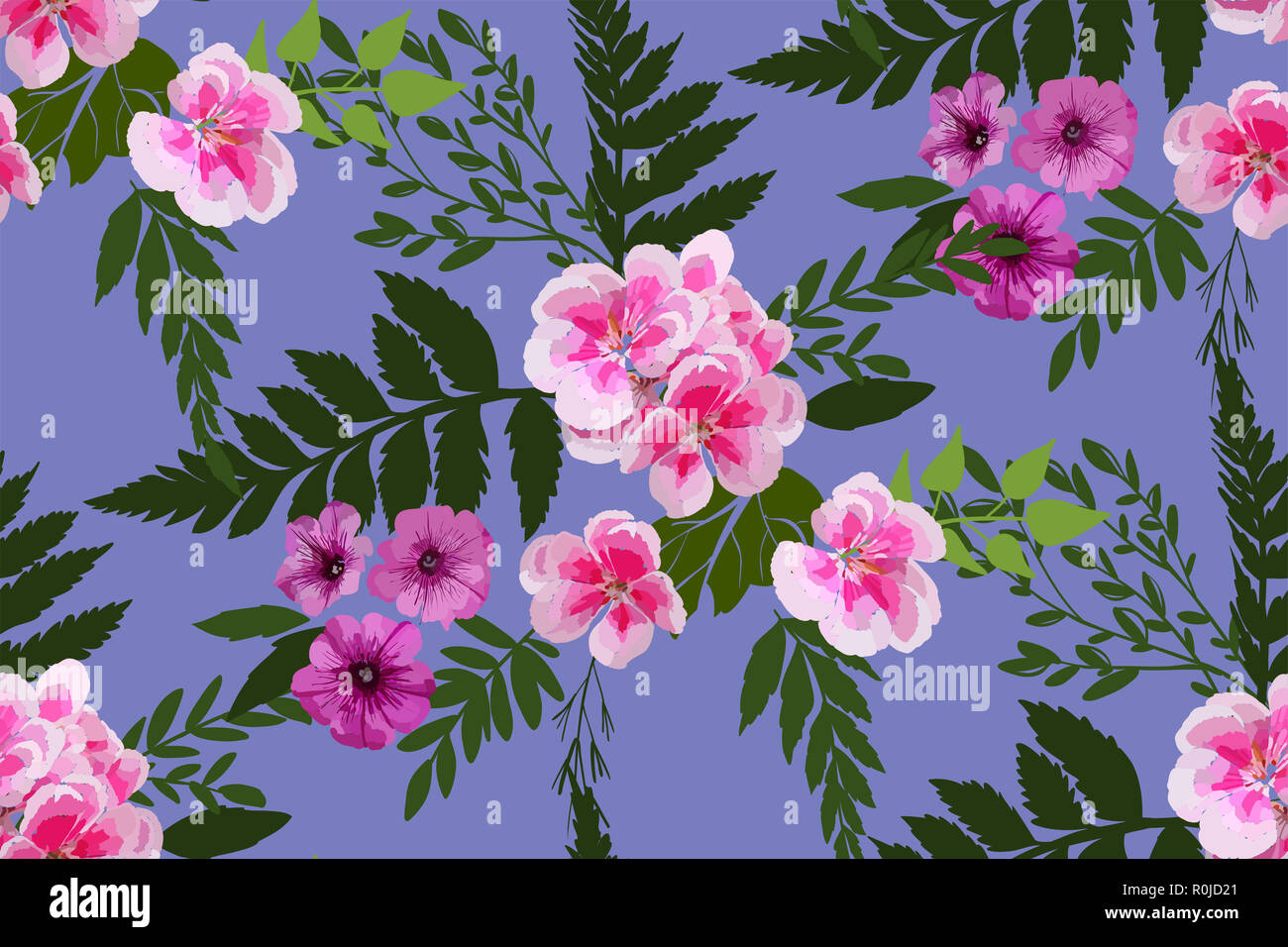 Floral seamless background pattern with different flowers and leaves ...