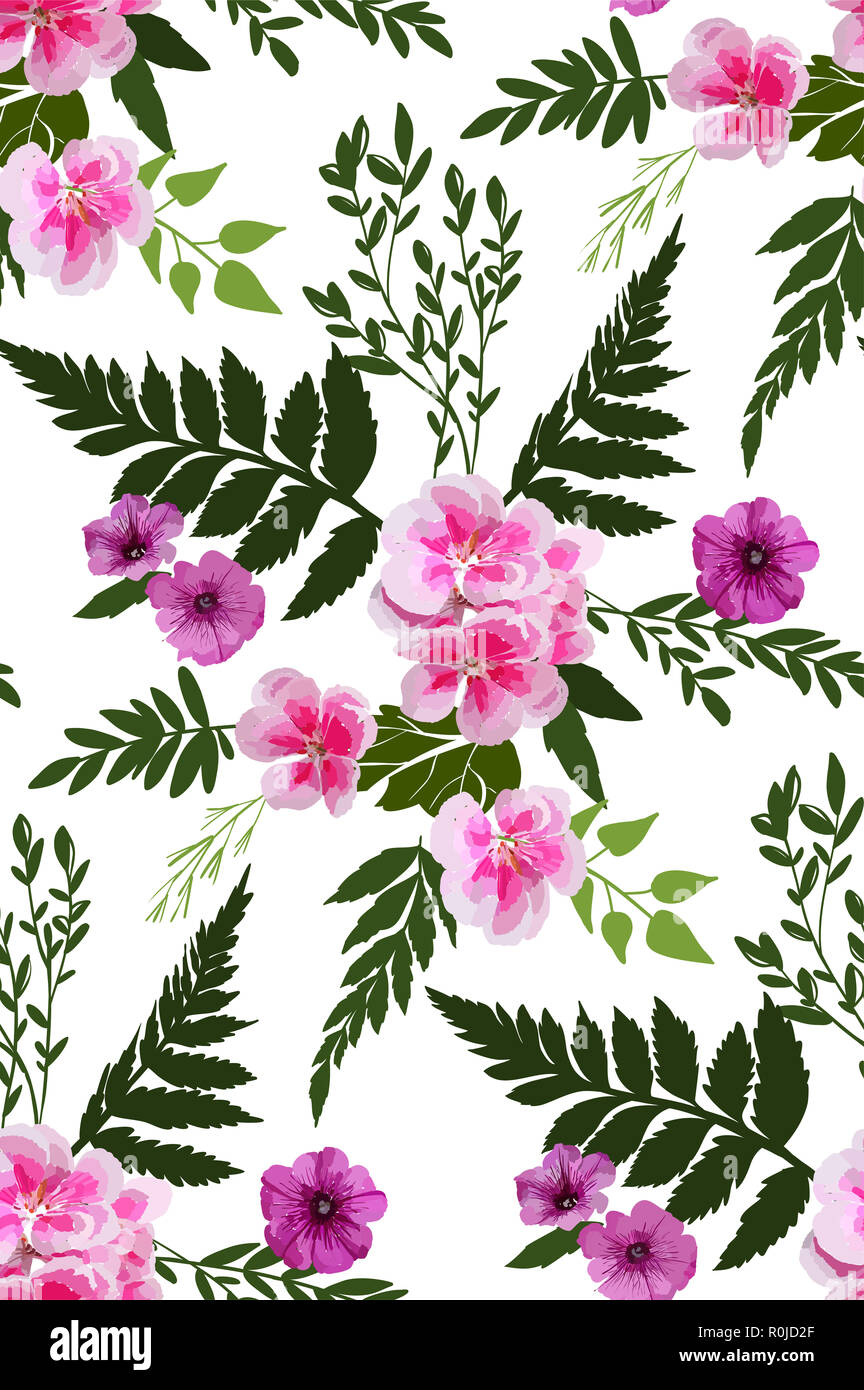 Floral seamless background pattern with different flowers and leaves ...