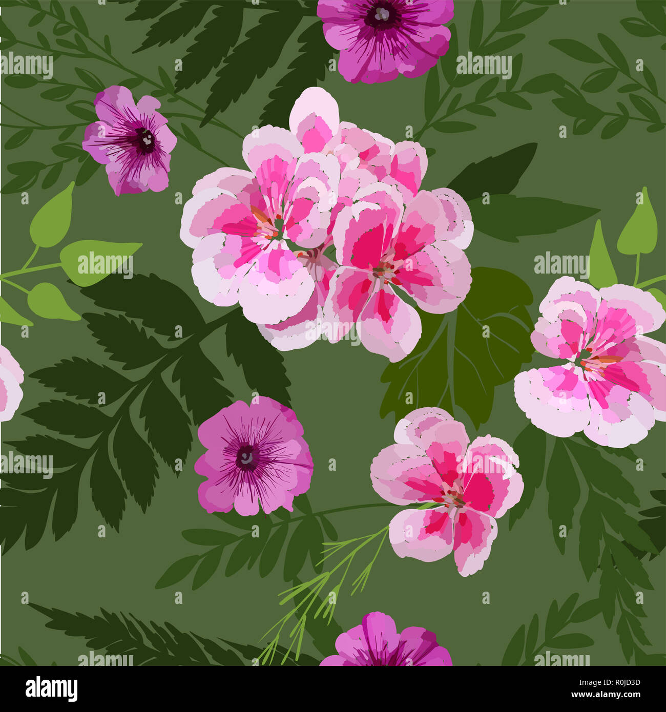Floral seamless background pattern with different flowers and leaves ...