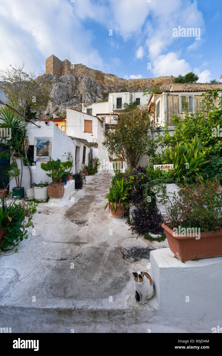 Athens. Greece. Cycladic style architecture of Anafiotika on the edge ...