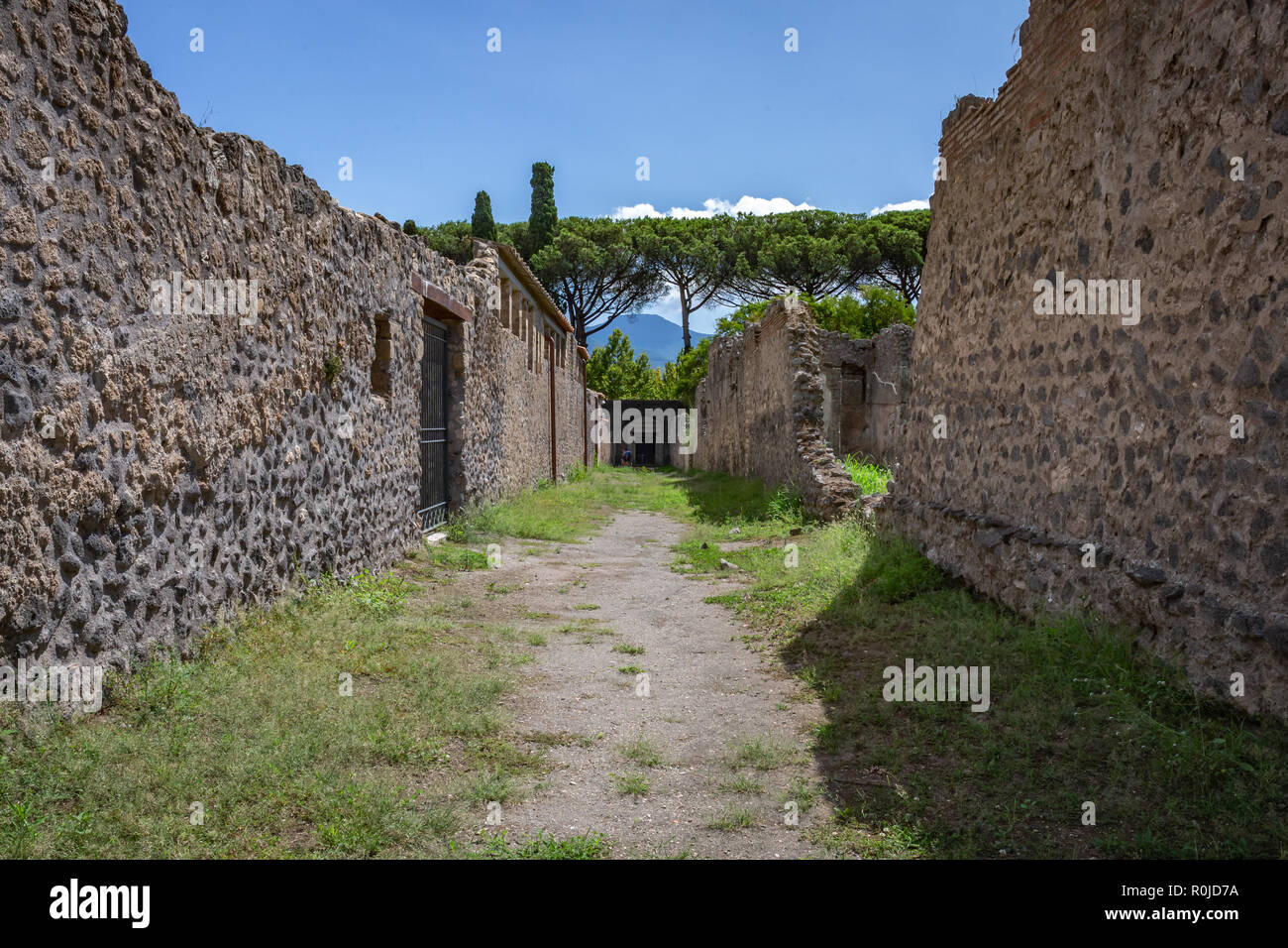 Roman ruins and archeological site in Pompeii Italy overlooked by mount ...