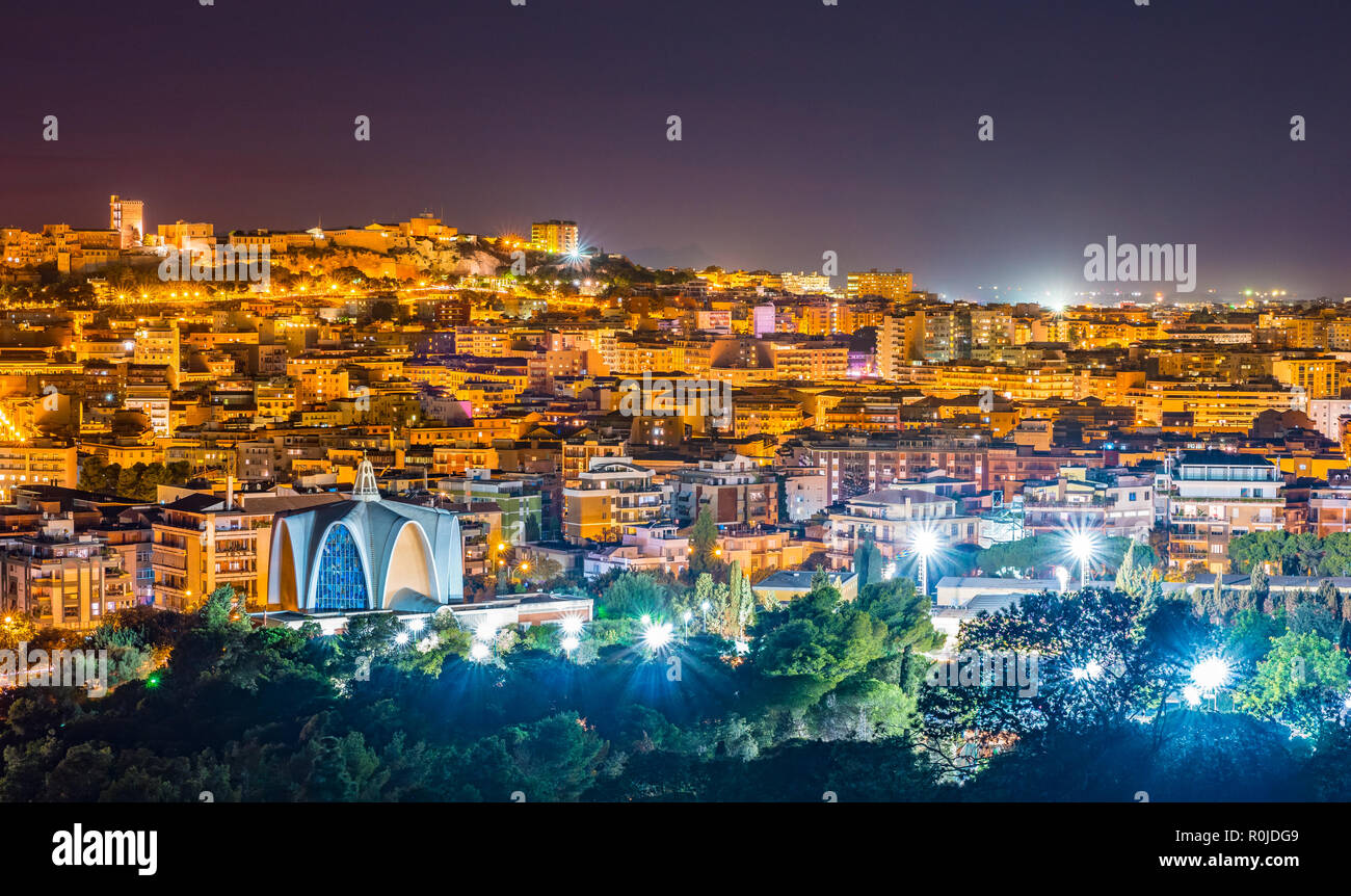 Cagliari at night, capital of the region of Sardinia, Italy Stock Photo ...