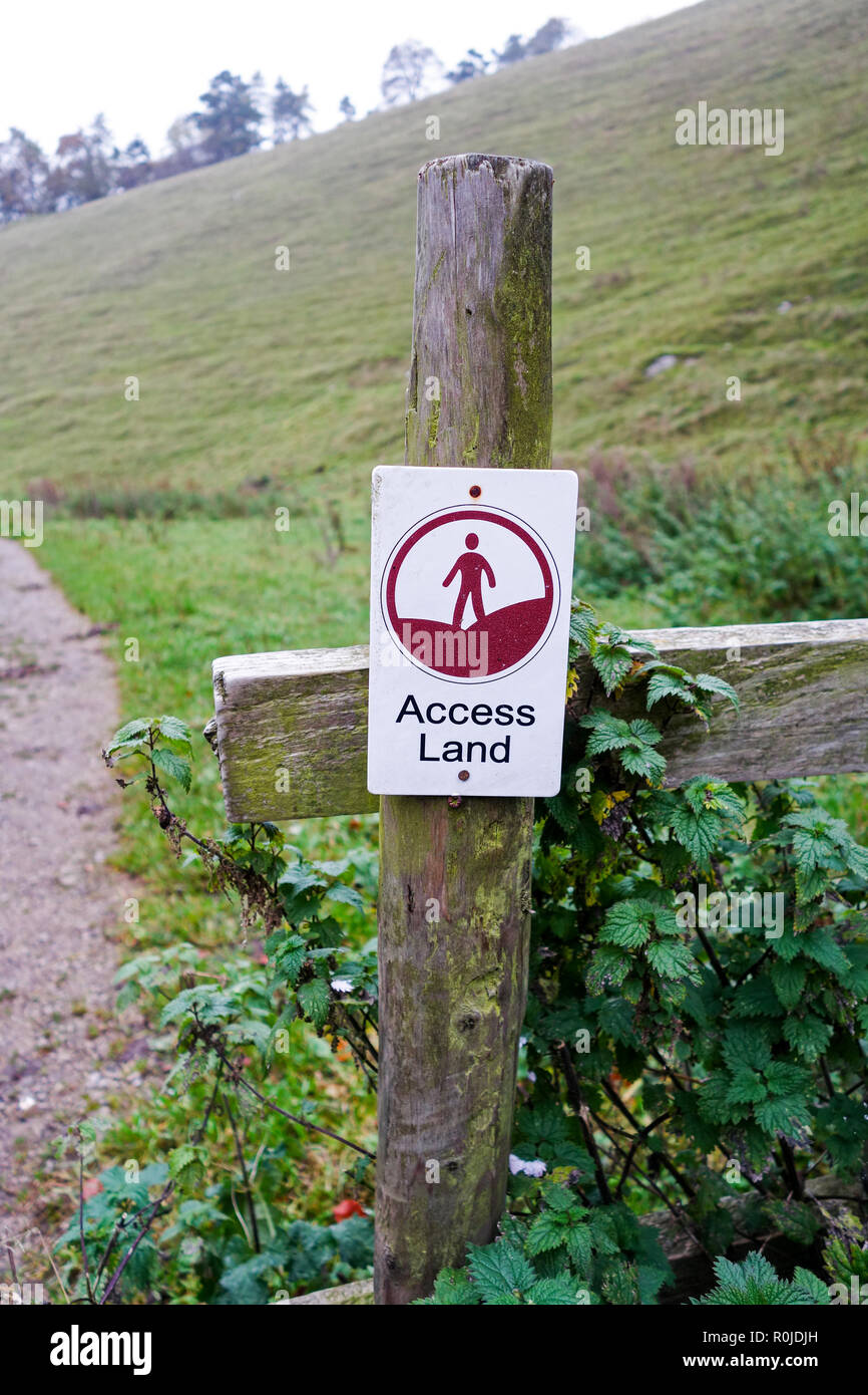 A sign saying 'Access Land' at Wolfscote Dale, Staffordshire ...