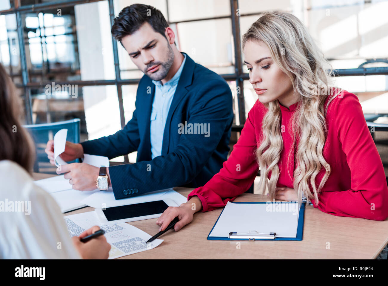 partial view of business team working on new business idea together at ...