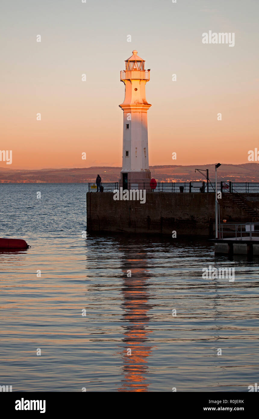 Newhaven Harbour lighthouse, Leith, Edinburgh, Scotland, UK Stock Photo ...