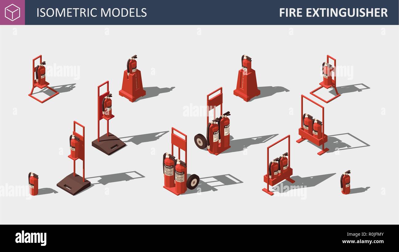 Isometric Fire Extinguisher - Set of Safety Equipment. Vector ...