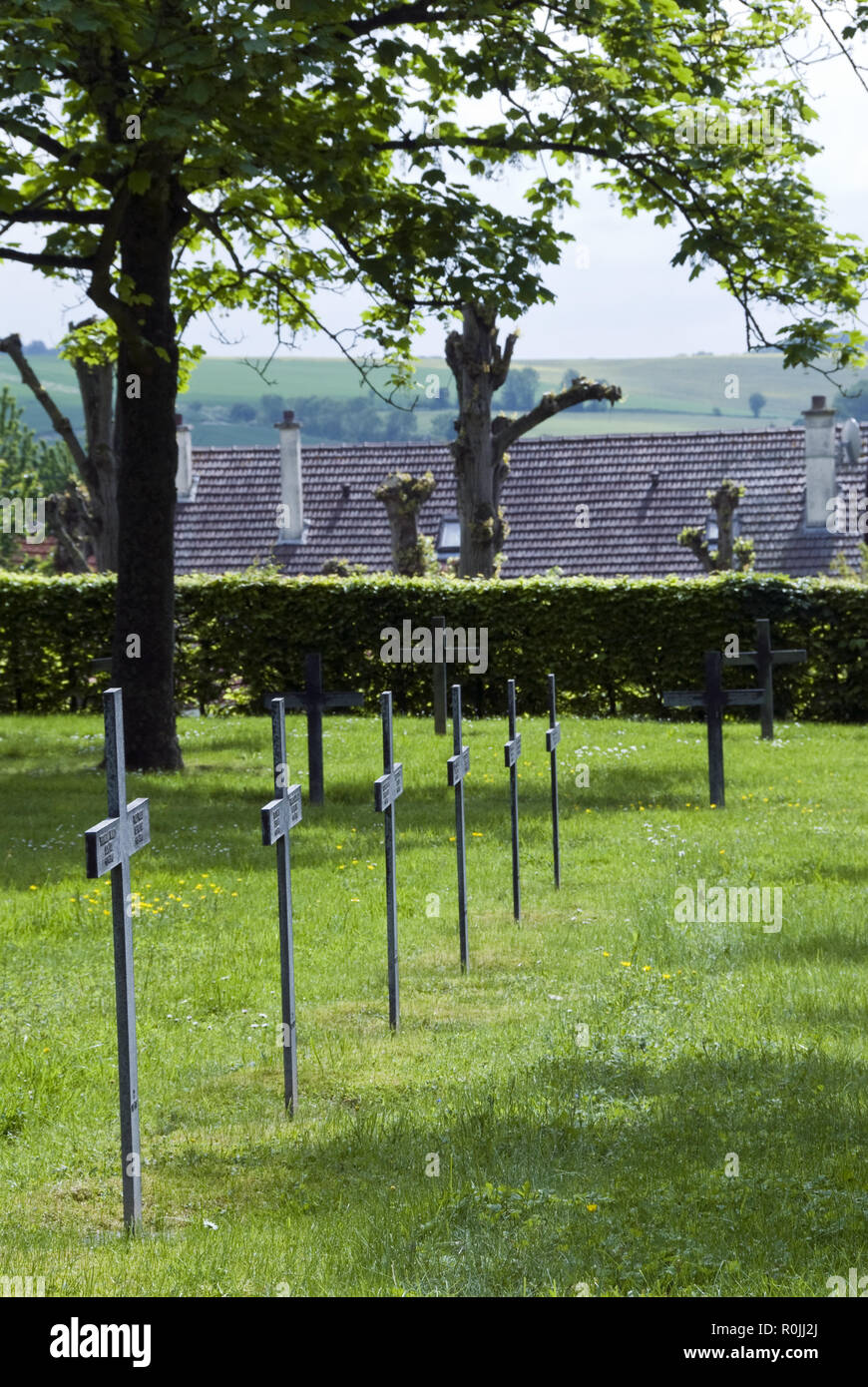 Iron crosses mark the graves of World War One German soldiers at the ...