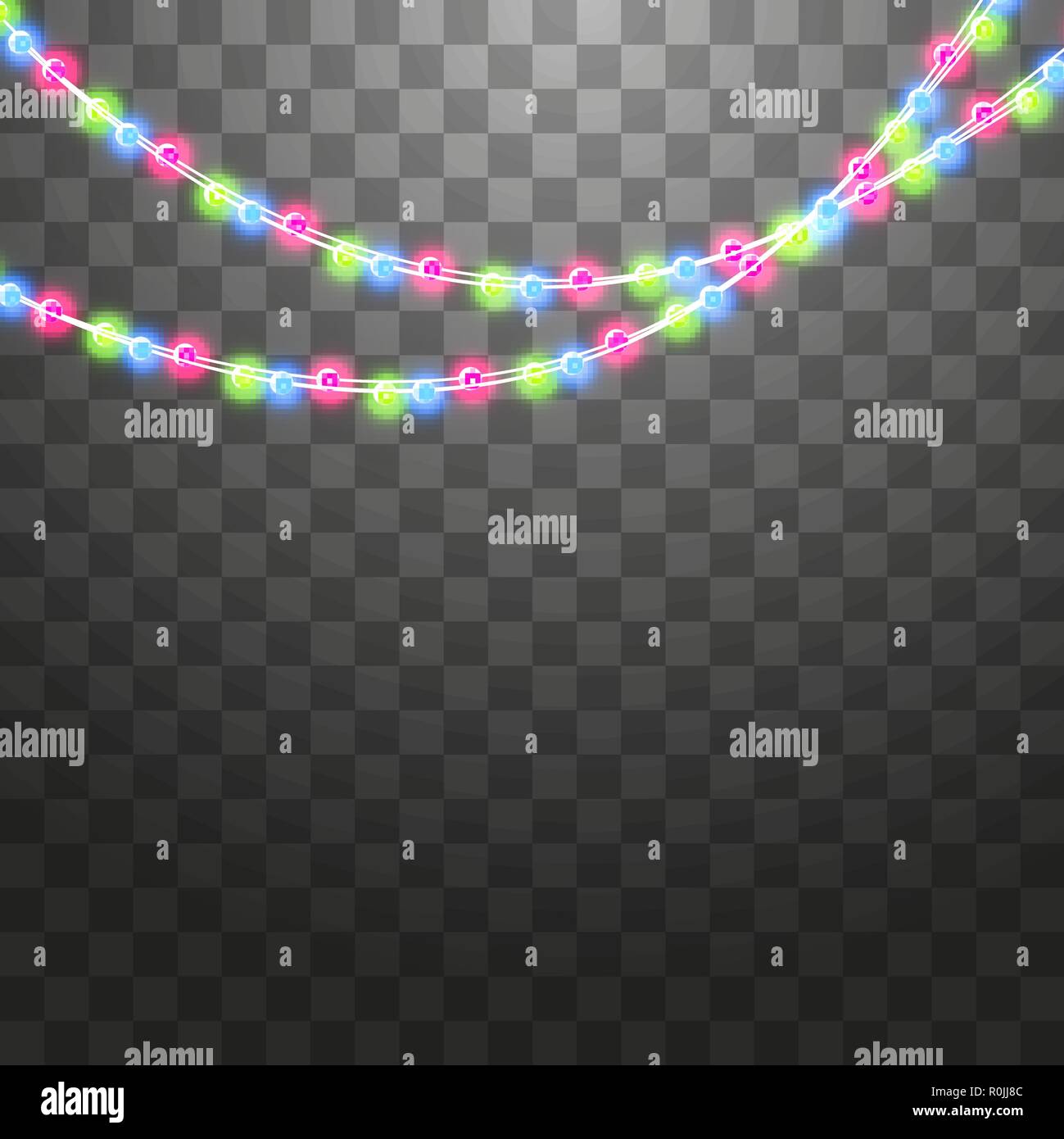 Festive garlands set of decorations with multicolor shiny lights ...