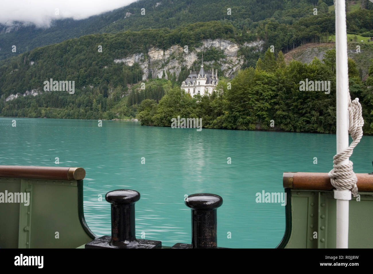Seeberg Castle, Iseltwald, on the Brienzersee seen from the PS ...
