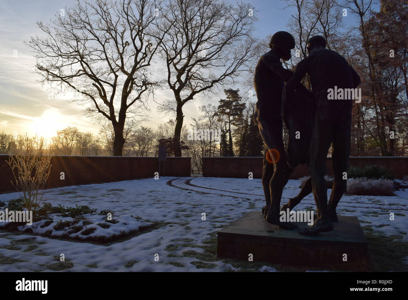 Timeline of the rising sun during the winter dusk sky viewed from ...