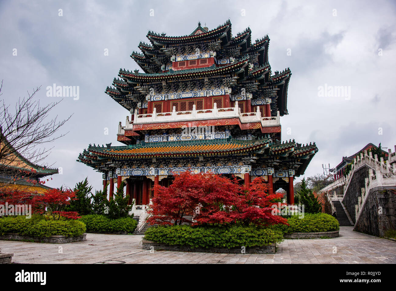 Buddhist Temple at the top of the Tianmen Mountain, Hunan Stock Photo ...