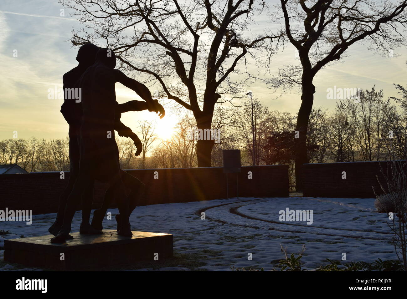 Timeline of the rising sun during the winter dusk sky viewed from ...