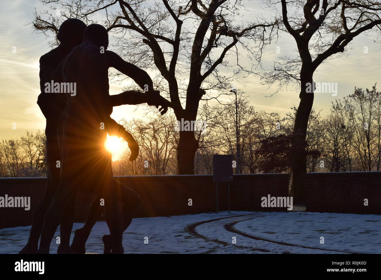 Timeline of the rising sun during the winter dusk sky viewed from ...