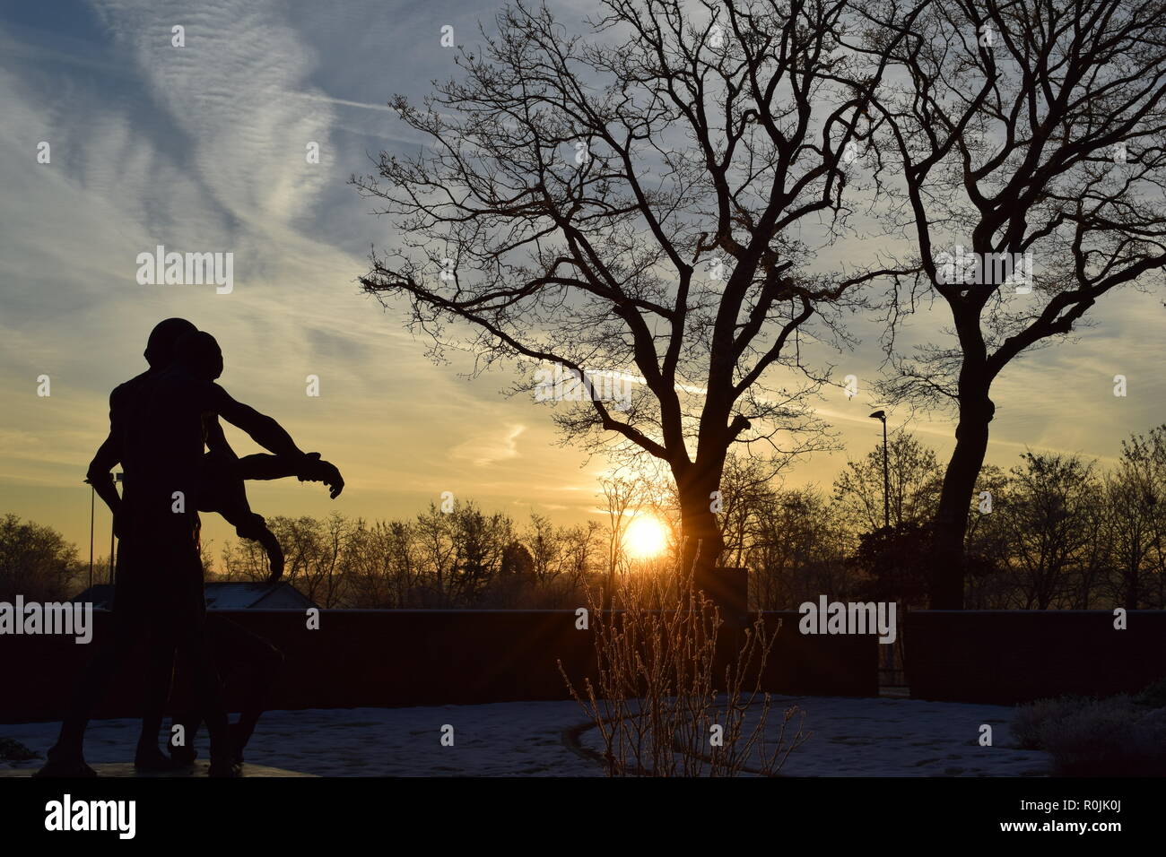 Timeline of the rising sun during the winter dusk sky viewed from ...
