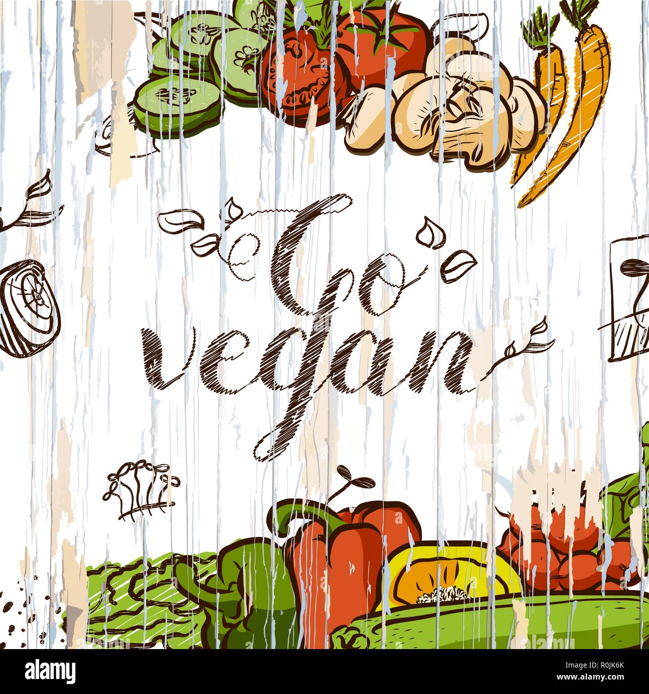 Go vegan vintage food illustration. Hand-draw vector food sketch Stock ...