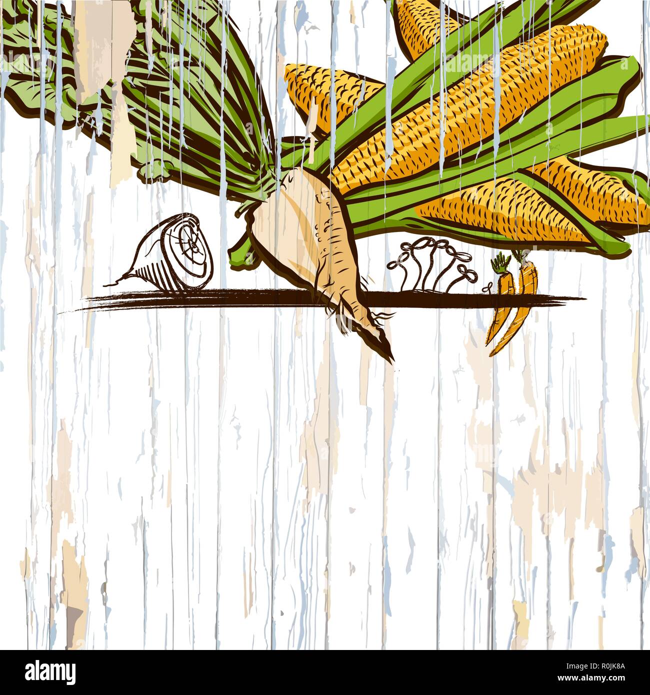 corn on wood menu background. Vector food illustration Stock Vector ...