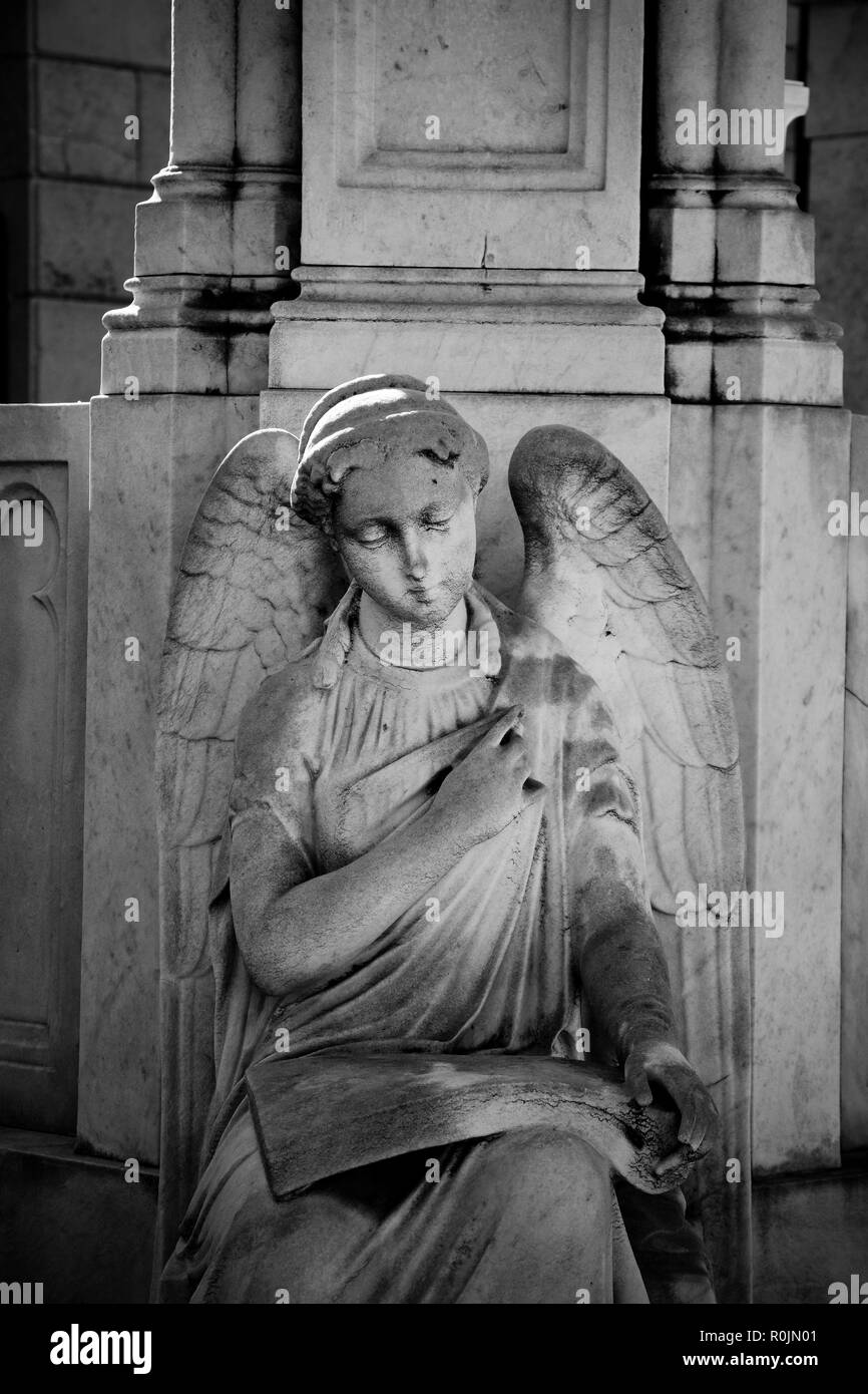 Angel statue back view Black and White Stock Photos & Images - Alamy