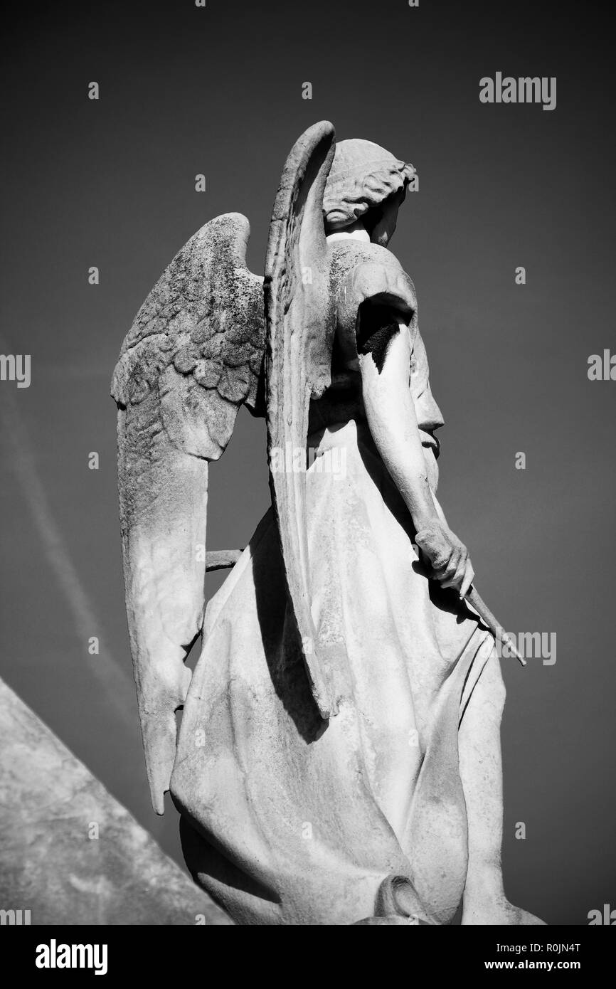 Angel statue back view Black and White Stock Photos & Images - Alamy