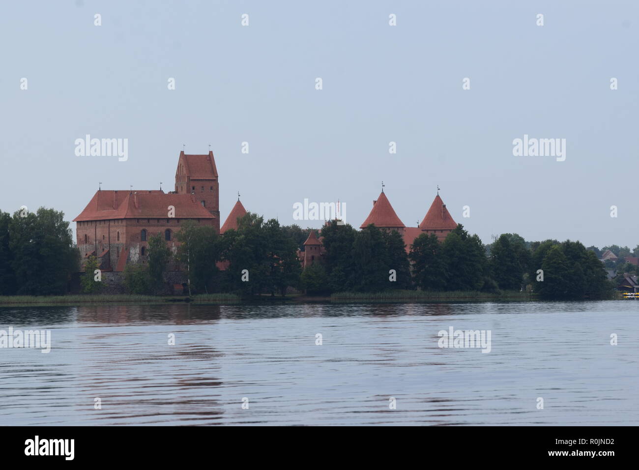 Tracai castle on the island in the lake. Reflection in water Stock ...