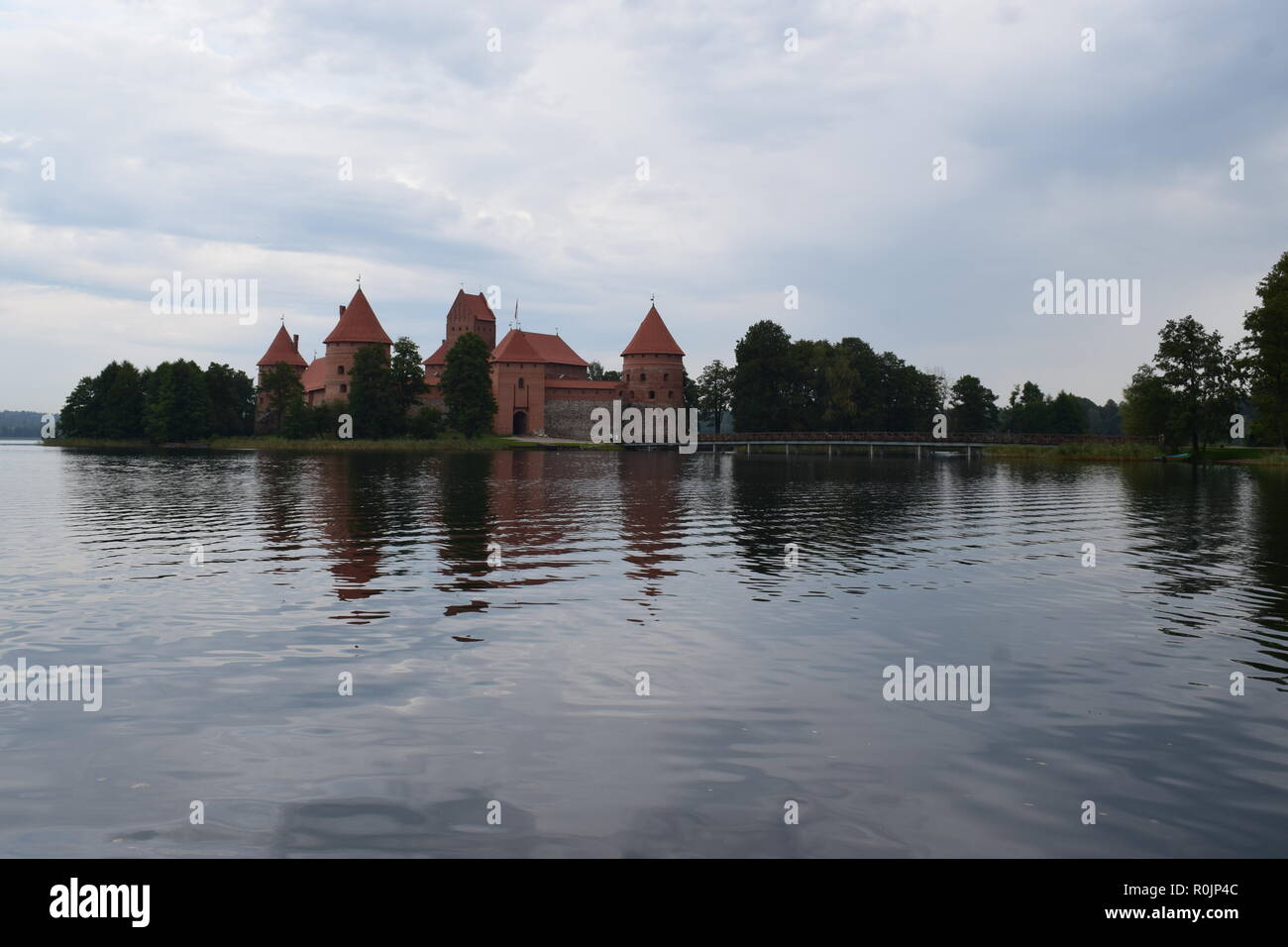 Tracai castle on the island in the lake. Reflection in water Stock ...
