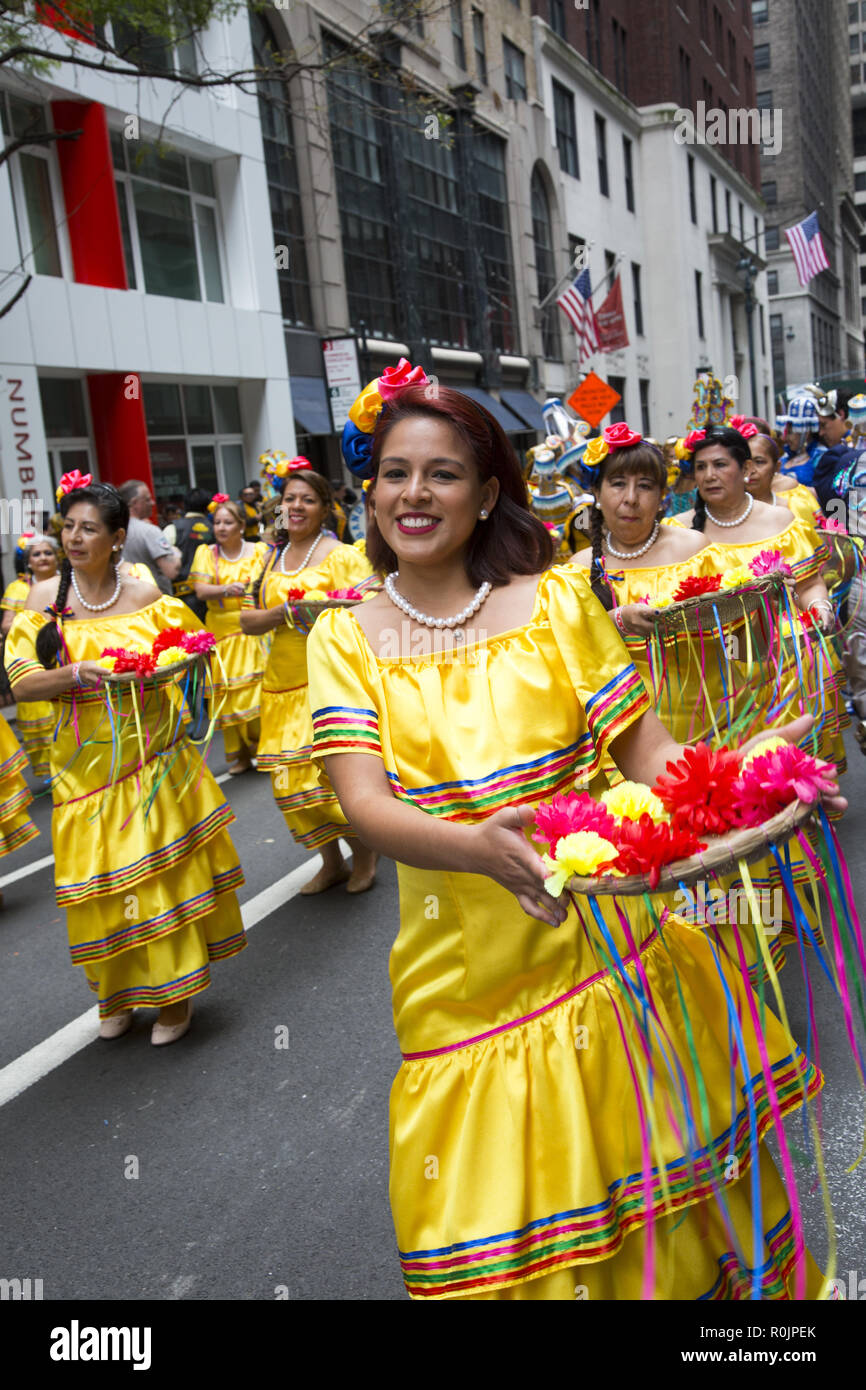 2018 Hispanic Day Parade on 5th Avenue in New York City. Bolivian ...