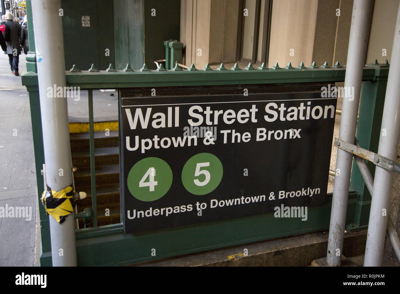 Sign at the Walls Street subway train stop entrance in the Financial ...