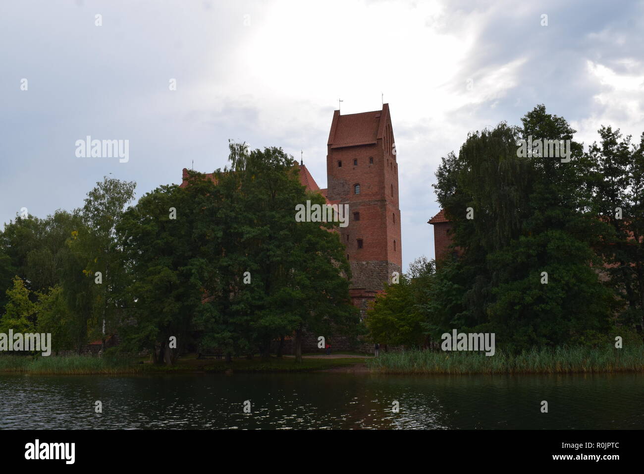 Tracai castle on the island in the lake. Reflection in water Stock ...
