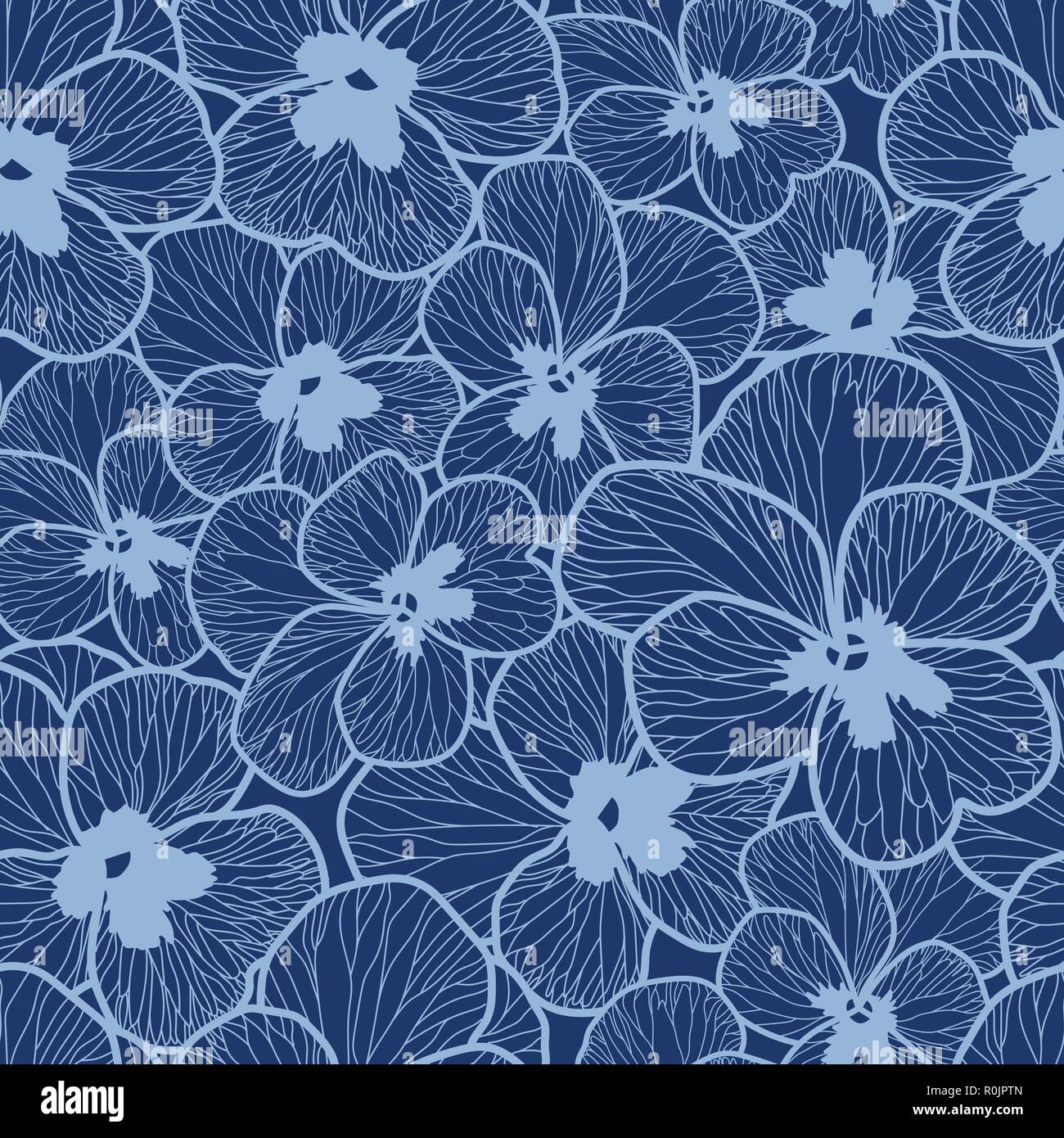 Vector seamless pattern with blue pansy on a blue background Stock ...
