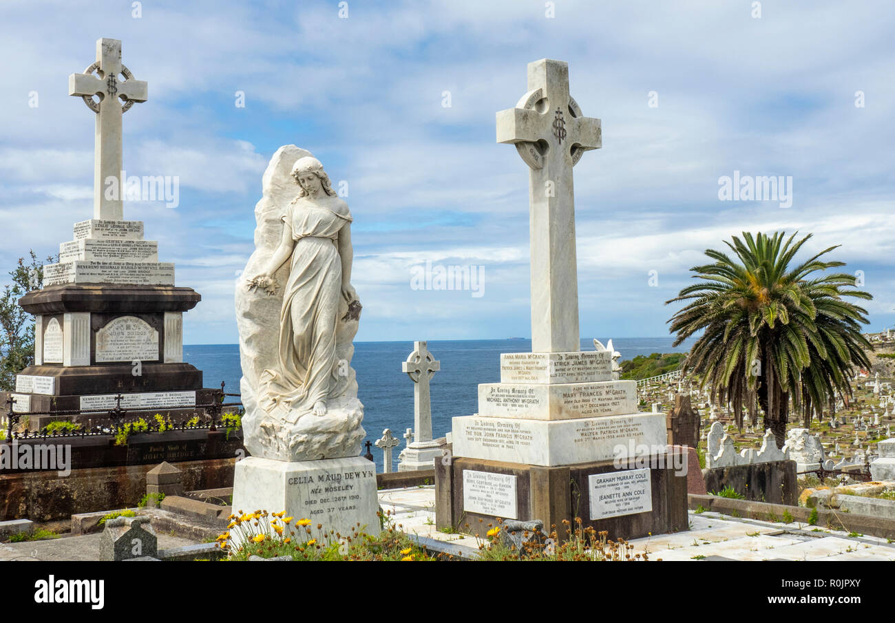 Marble crosses and angel headstone at Waverley Cemetery Bronte Sydney ...