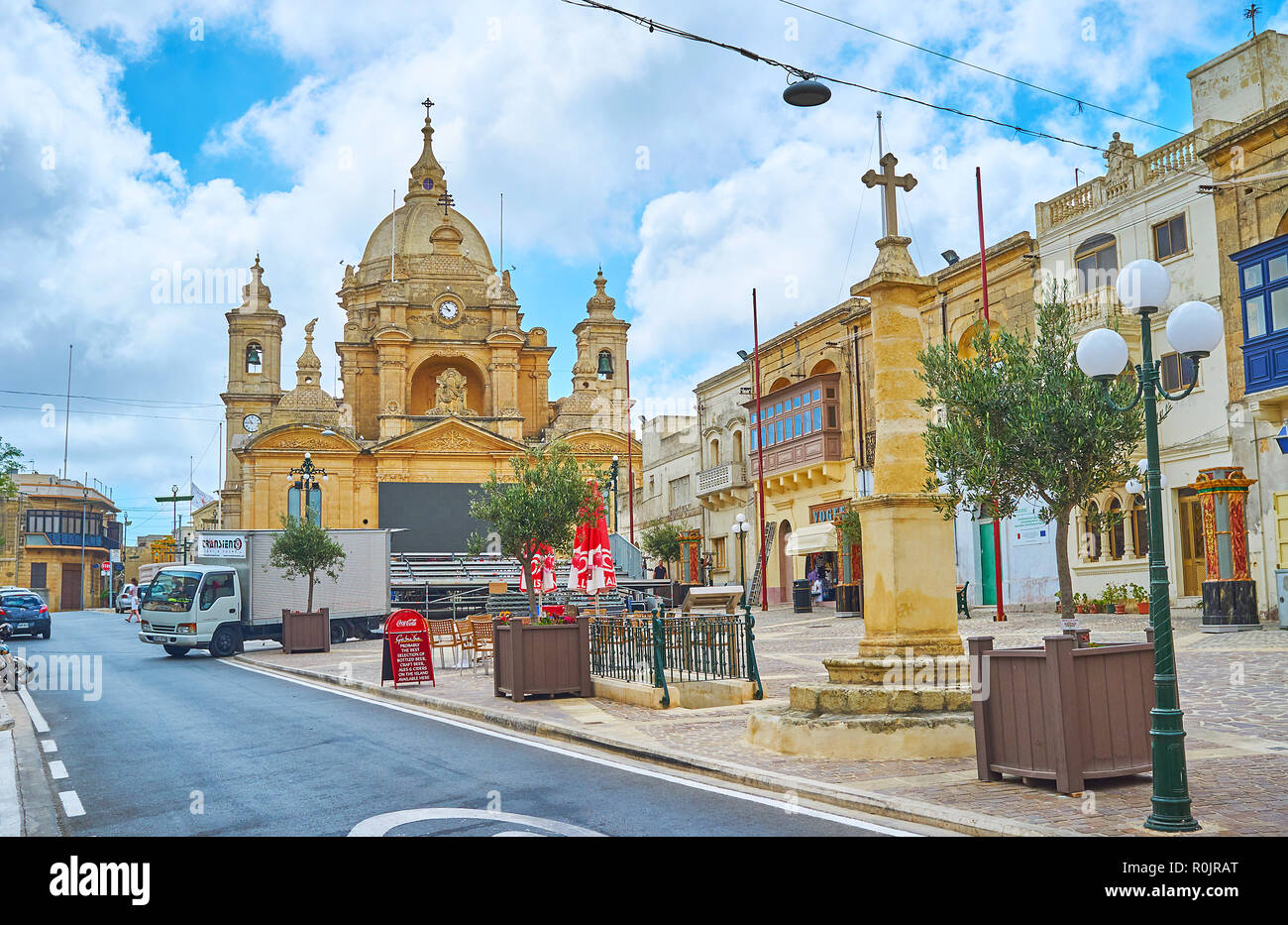 NADUR, MALTA - JUNE 15, 2018: The Market square with a view on the old ...