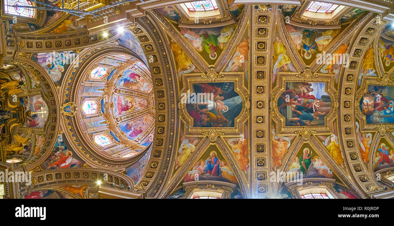 VICTORIA, MALTA - JUNE 15, 2018: The masterpiece Baroque vault and dome ...
