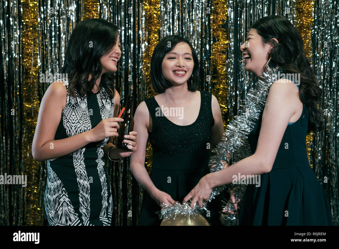 Music women dancing having fun to song partying in nightclub party with ...