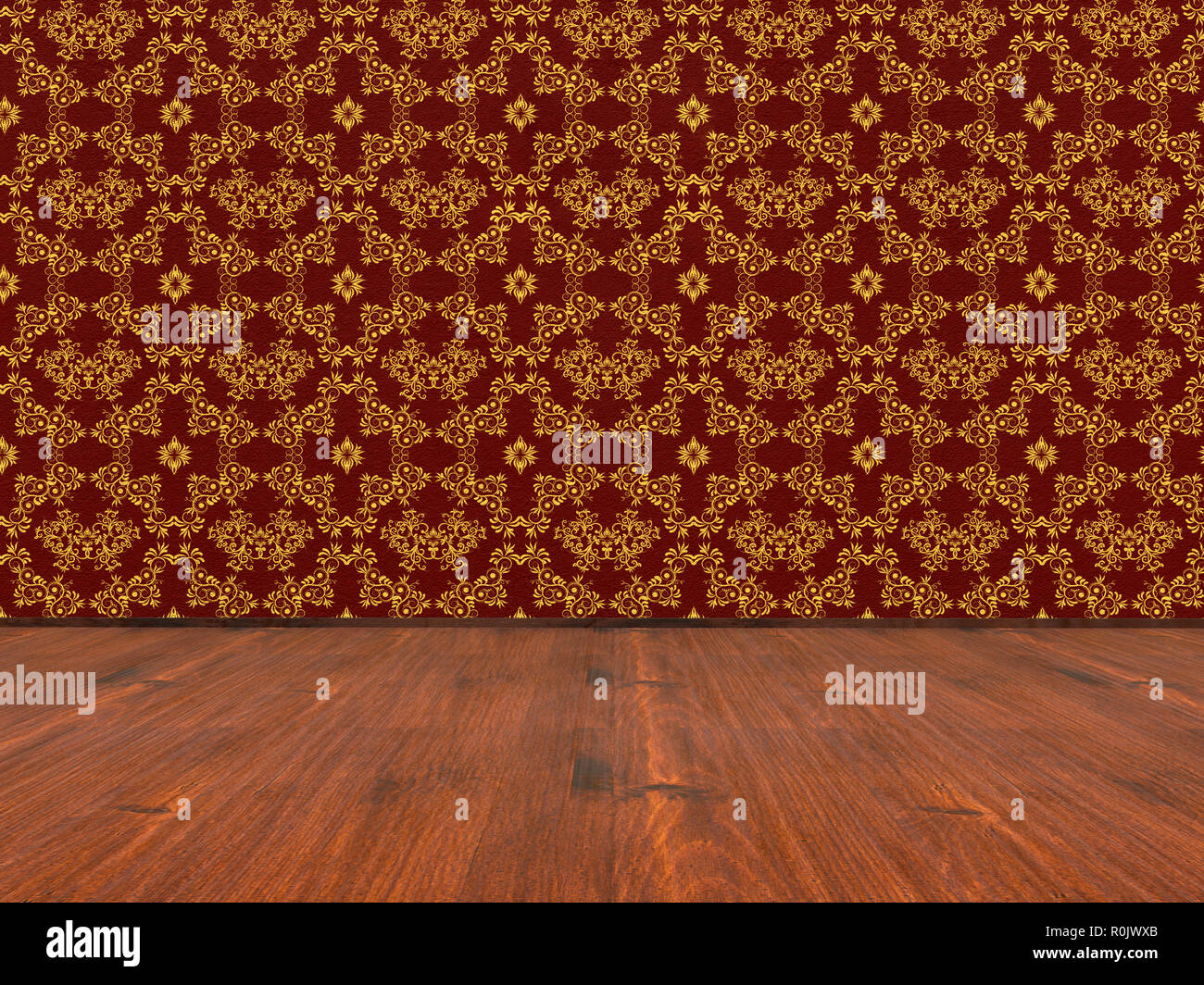 Wall with a clock and vintage wallpapers. 3D rendering Stock Photo - Alamy