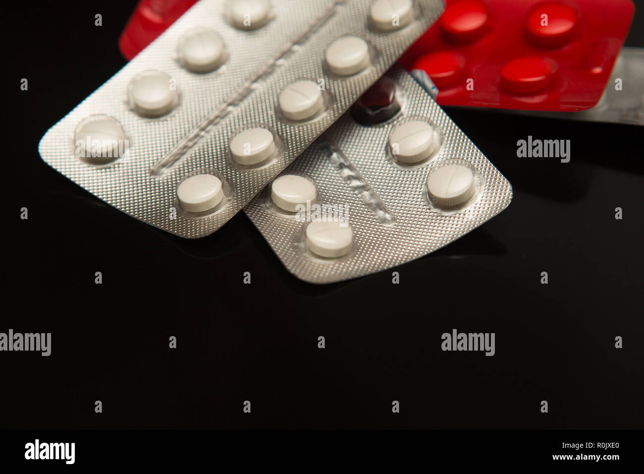 Different medicines. Tablets, pills in blister pack. Medications drugs ...