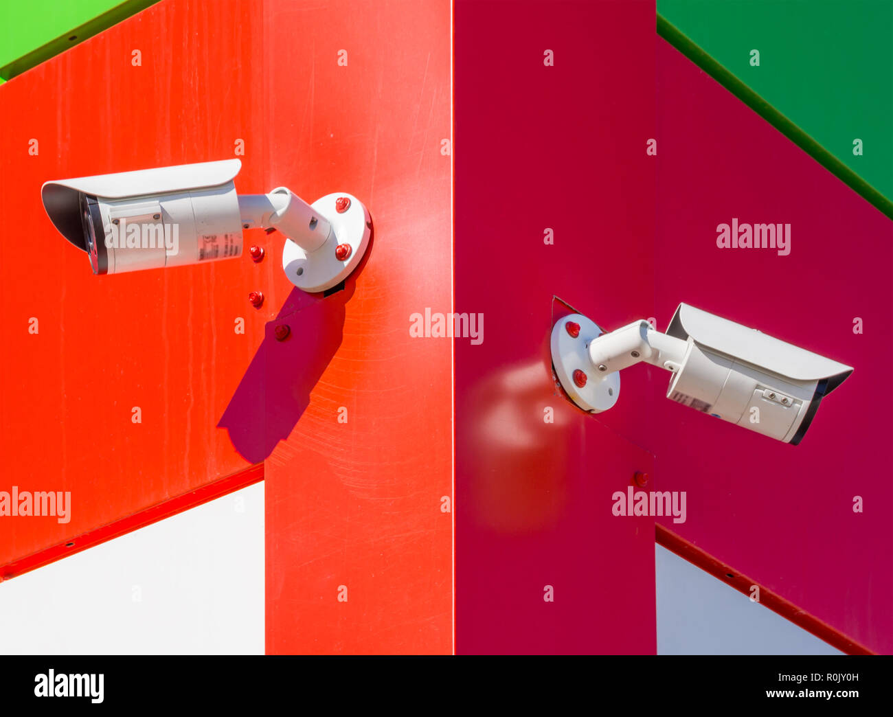 Murmansk, Russia- May 13, 2018: CCTV cameras installed at the corner of ...