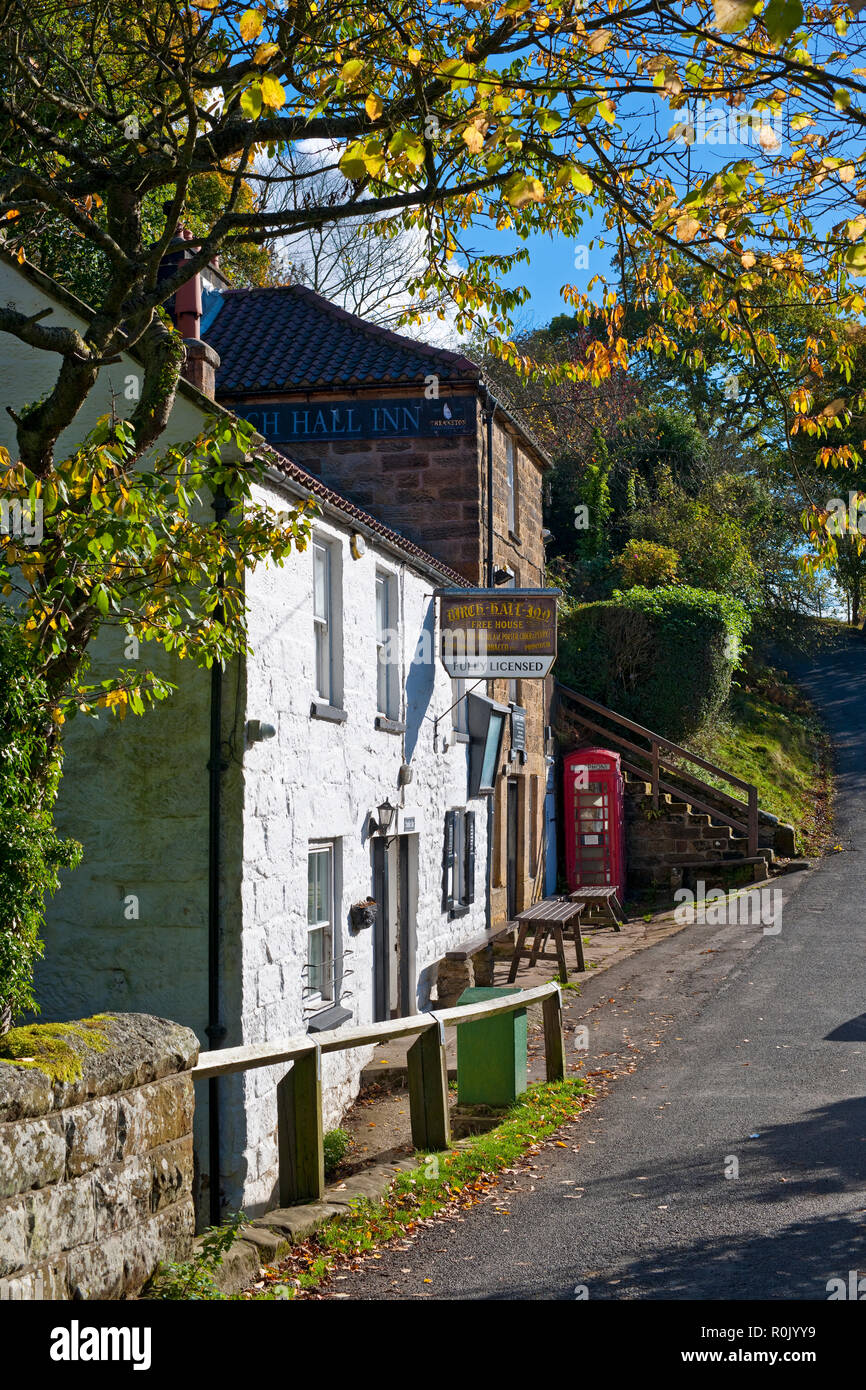 Birch Hall Inn village pub exterior in autumn Beck Hole near Goathland ...