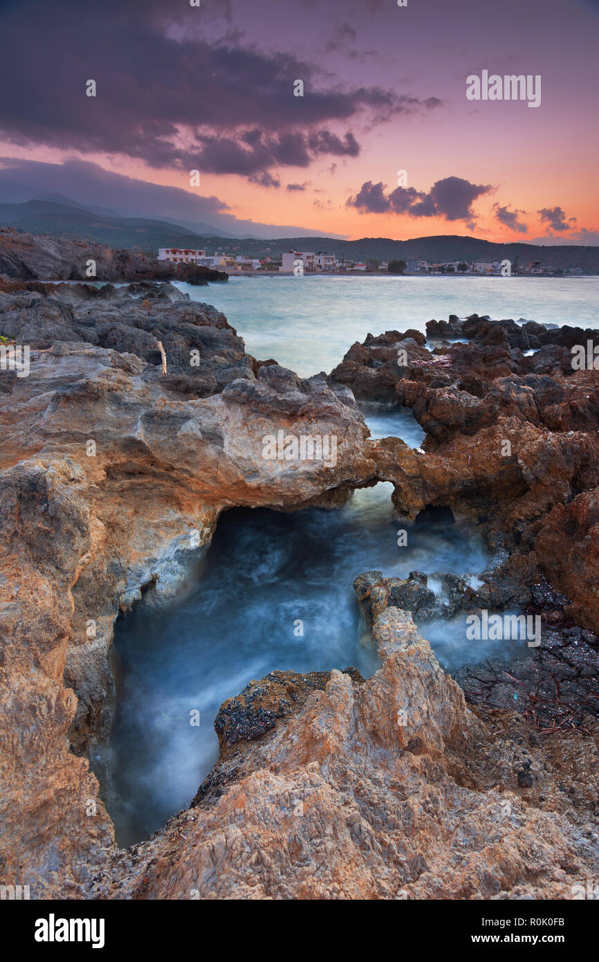 Amazing hidden beach and rocks in Milatos, Crete, Greece during sunset ...